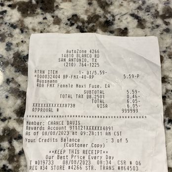 Autozone Parts Price List