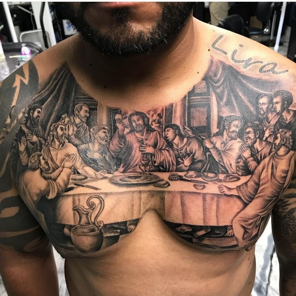 Last Supper Tattoo On Chest