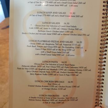 Cheesecake Factory Lunch Menu