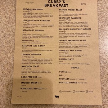 Cubby's menu store