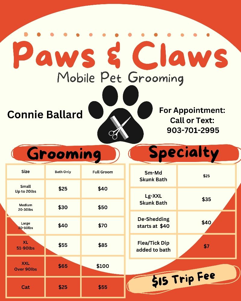 PAWS AND CLAWS MOBILE GROOMING - Douglassville, Texas - Pet Groomers ...