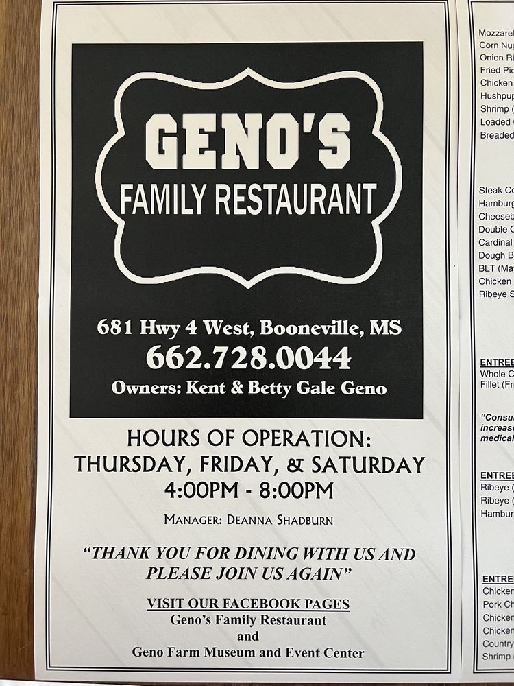 GENO’S FAMILY RESTAURANT - 681 MS-4, Booneville, Mississippi - American ...