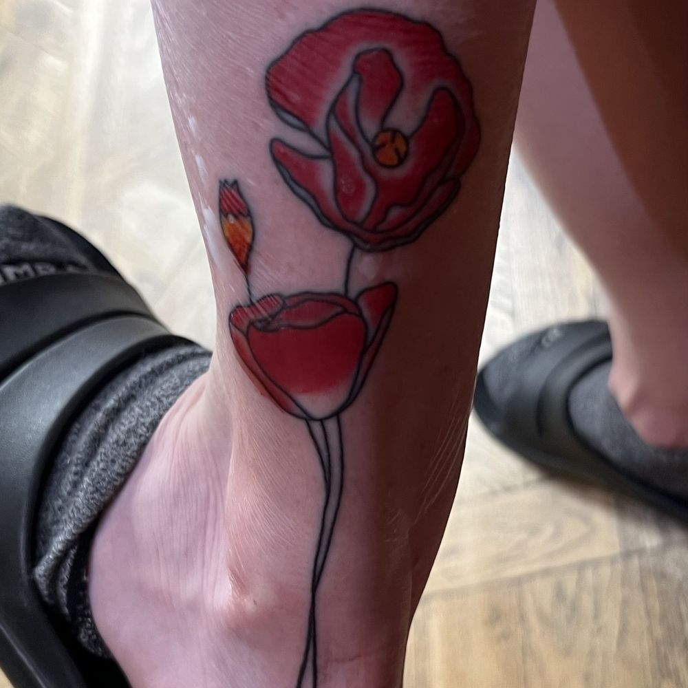 Poppy Flower Tattoo On Foot