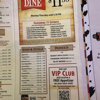 Lunch menu at texas roadhouse store