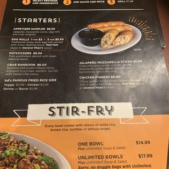 Bd's mongolian grill menu store