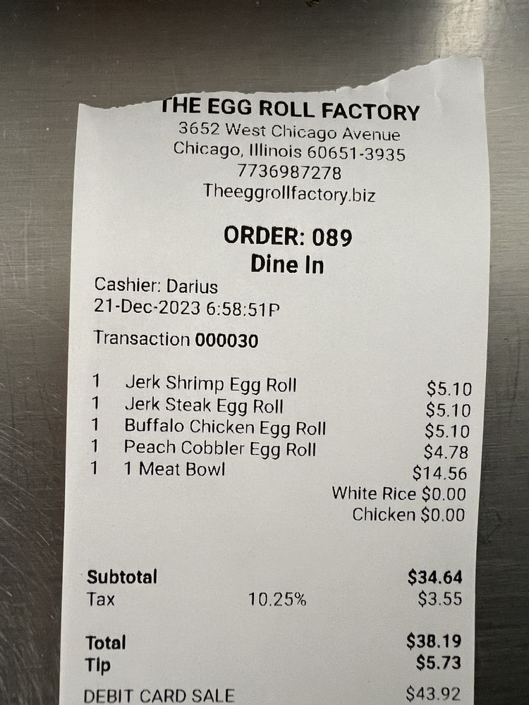 THE EGG ROLL FACTORY - 3652 W Chicago Ave, Chicago, Illinois - Tacos ...