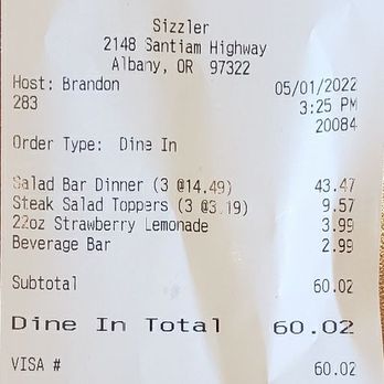 SIZZLER - Updated February 2025 - 42 Photos & 72 Reviews - 2148 Santiam ...