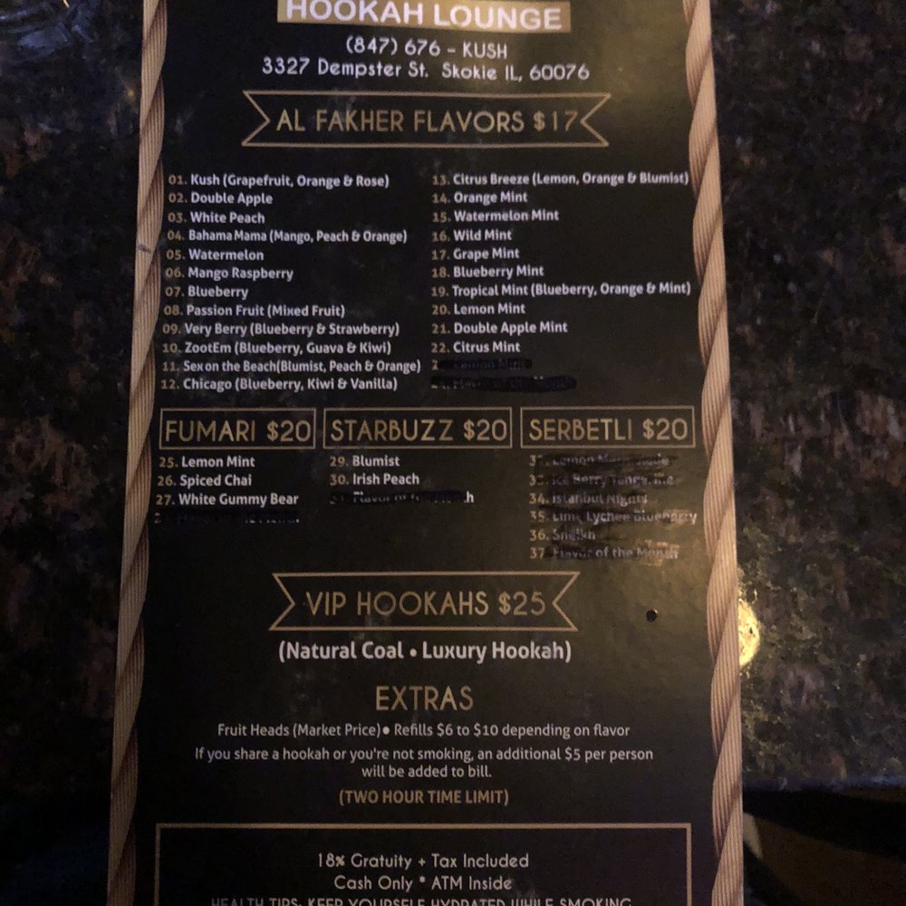 Hubble Hookah Menu