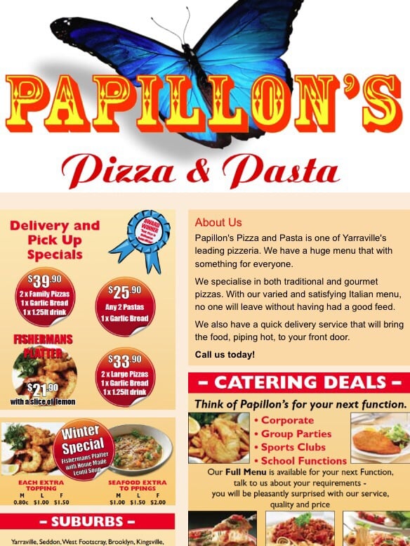 PAPILLON’S PIZZA & PASTA - 338 Williamstown Rd, Yarraville Victoria ...