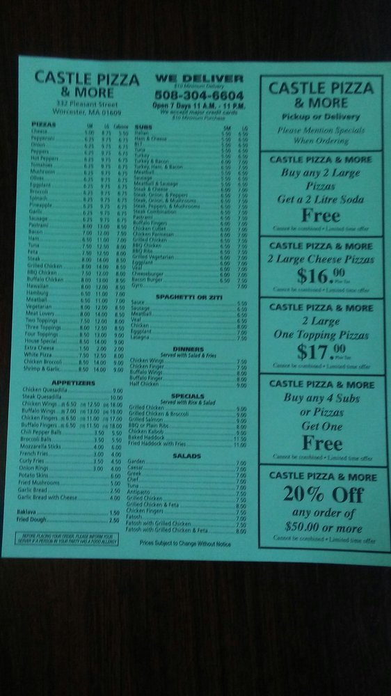 CASTLE PIZZA & MORE - Updated July 2025 - 10 Reviews - 332 Pleasant St ...