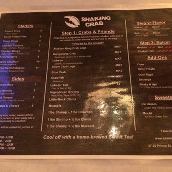 Shaking crab menu store