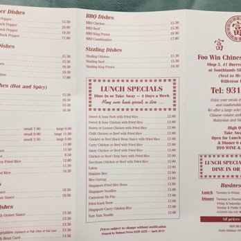 FOO WIN CHINESE RESTAURANT - Updated October 2025 - Shop 5, Willetton ...