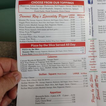 Ray's pizza menu store