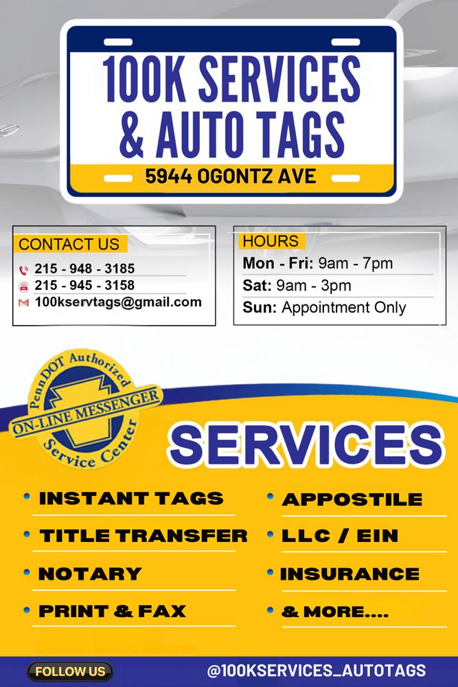 100K SERVICES & AUTO TAGS - Updated December 2025 - 5944 Ogontz Ave ...