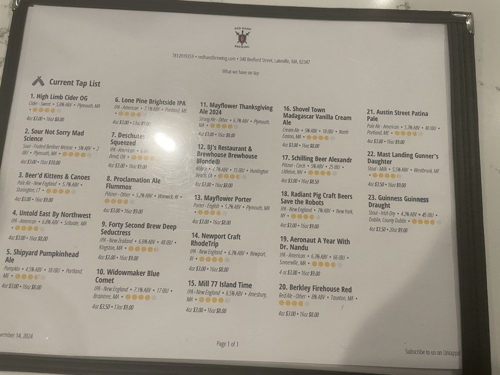 RED HAND BREWING - Updated December 2025 - 348 Bedford St, Lakeville ...