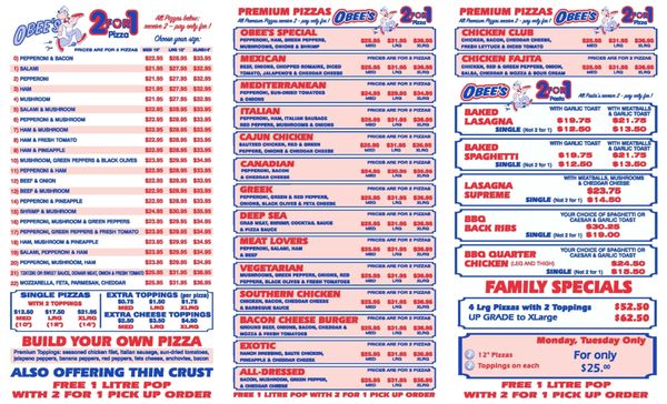 OBEE’S 2 FOR 1 PIZZA & PASTA - Updated August 2024 - 13 Reviews - 1 ...