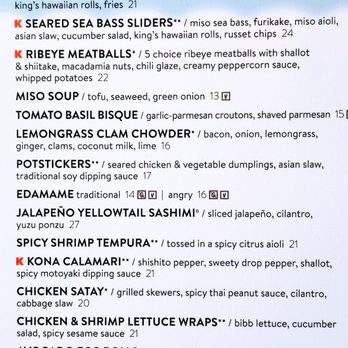 Kona grill menu store