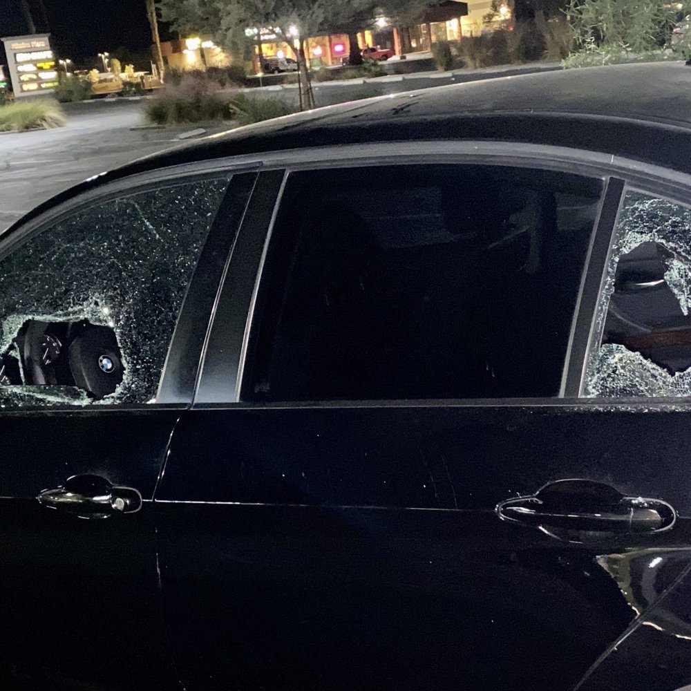 Broken Car Window At Night