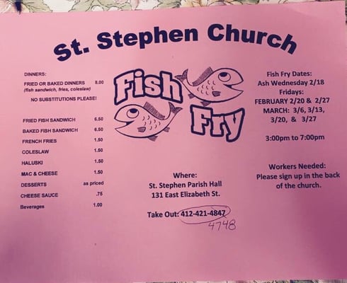 FISH FRY - ST. STEPHEN CHURCH - Updated April 2026 - 131 E Elizabeth St ...