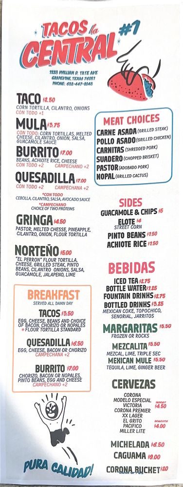 TACOS LA CENTRAL - 1228 William D Tate Ave, Grapevine, Texas - Tacos ...