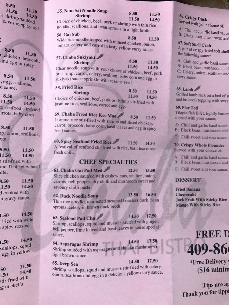 Online Menu of Chaba Thai Bistro Restaurant, Beaumont, Texas, 77706 - Zmenu