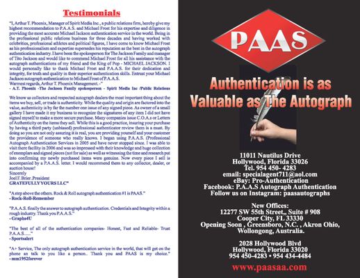 PAAS - PROFESSIONAL AUTOGRAPH AUTHENTICATION SERVICES - Updated October ...