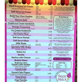 Sugar shack menu store