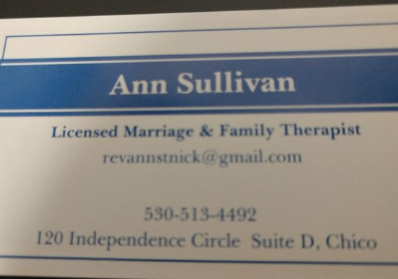 ANN SULLIVAN, LMFT - Updated October 2025 - 120 Independence Cir, Chico ...