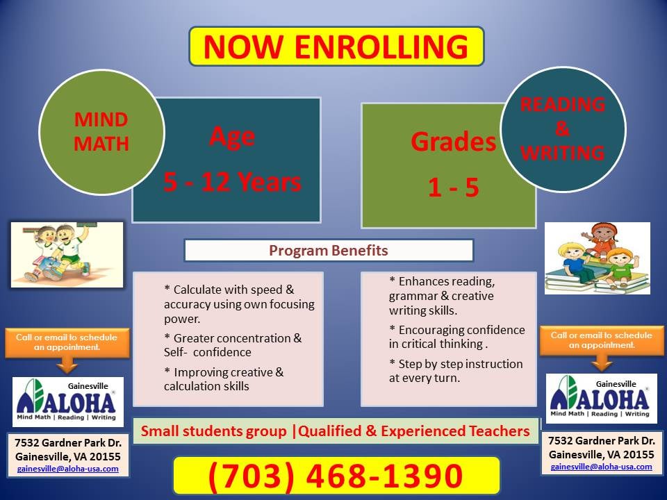 ALOHA MIND MATH - Tutoring Centers - 7532 Gardner Park Dr, Gainesville, VA - Phone Number - Yelp
