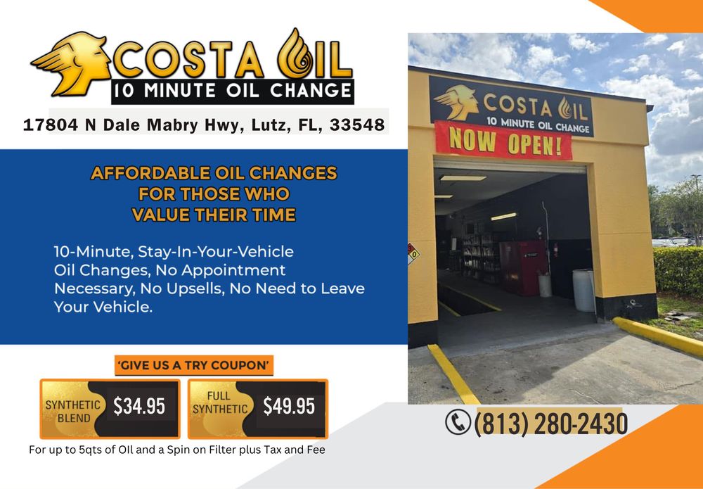 COSTA OIL - 10 MINUTE OIL CHANGE - LUTZ - Updated September 2024 ...