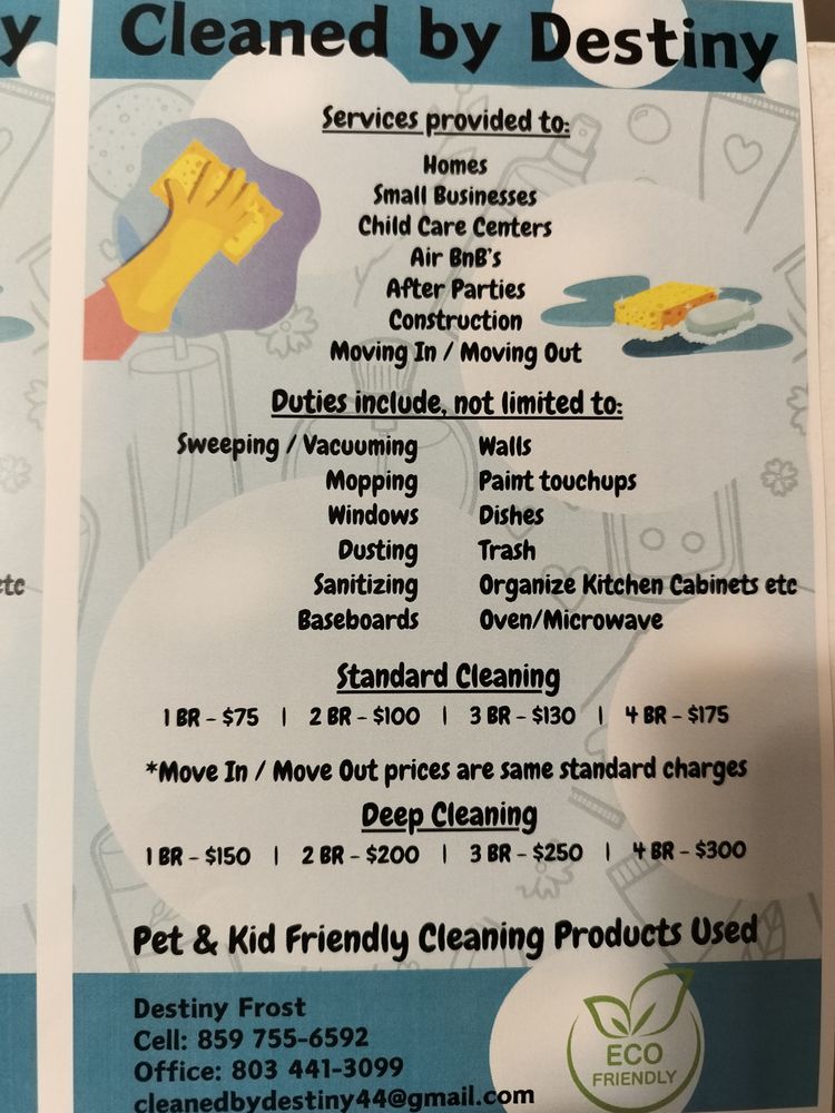 CLEANED BY DESTINY - Updated January 2025 - Request a Quote - Fort Mill ...