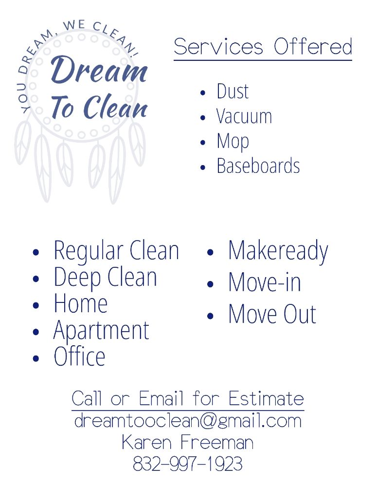 DREAM TO CLEAN - Updated August 2024 - Request a Quote - Humble, Texas - Home Cleaning - Phone ...