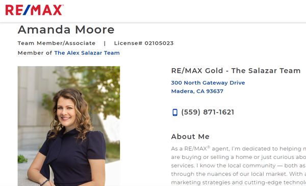 AMANDA MOORE - RE/MAX - Updated August 2025 - Madera, California - Real ...