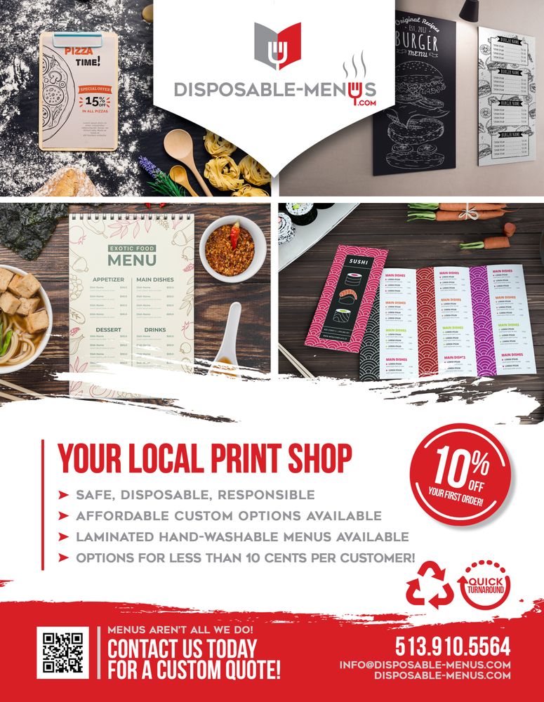 DISPOSABLE MENUS - Updated March 2024 - Cincinatti, Ohio - Printing ...