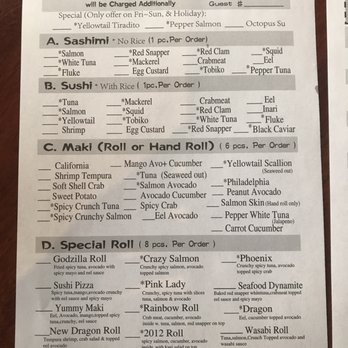 Sushi palace menu store