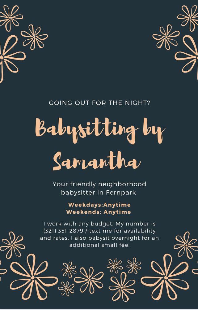 BABYSITTING BY SAMANTHA - Fern Park, Florida - Nanny Services - Phone ...