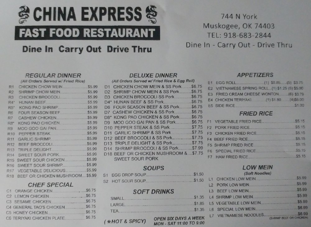 CHINA EXPRESS - Updated July 2024 - 744 N York St, Muskogee, Oklahoma ...
