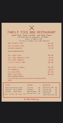 FAMILY TIES BBQ & SEAFOOD - 118 S Main St, Greensboro, Georgia ...