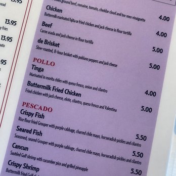 Taco diner menu store