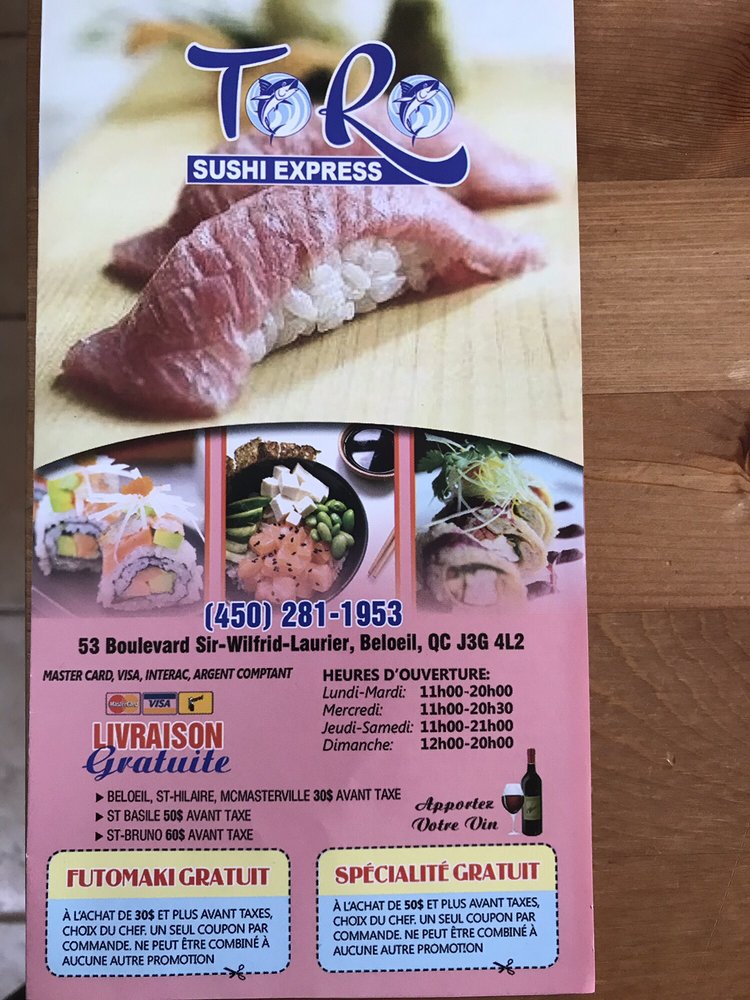 TORO SUSHI EXPRESS - 53 Boulevard Sir-Wilfrid-Laurier, Beloeil, Quebec ...