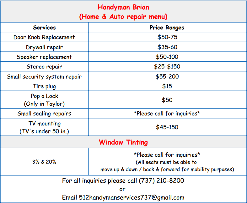 HANDYMAN BRIAN - Request a Quote - Taylor, Texas - Handyman - Phone ...