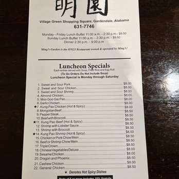 Ming Garden Chinese Restaurant Menu | Fasci Garden