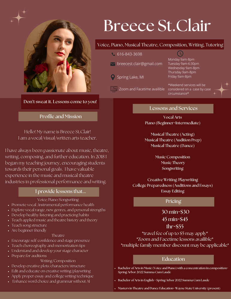 ST. CLAIR STUDIOS - Updated January 2025 - Request Consultation - Spring Lake, Michigan - Vocal ...