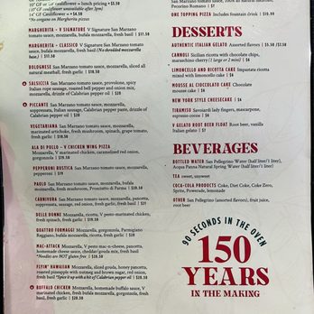 V pizza menu store