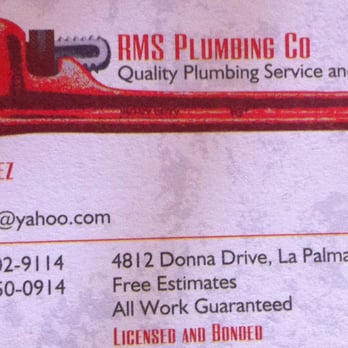RMS Plumbing Co. - Updated December 2025 - 4812 Donna Dr, La Palma ...