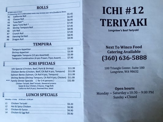 ICHI 12 TERIYAKI - 29 Photos & 50 Reviews - 100 Triangle Ctr, Longview, WA - Yelp