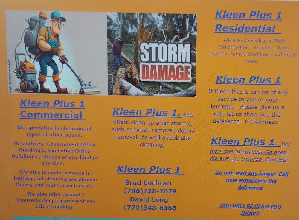 KLEEN PLUS 1 - 132 Pin Oak Ln SE, Calhoun, Georgia - Office Cleaning ...