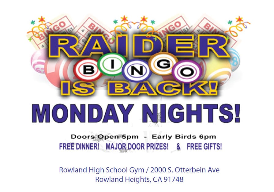 Community Service/Non-Profit: ROWLAND RAIDER BINGO - Updated October ...