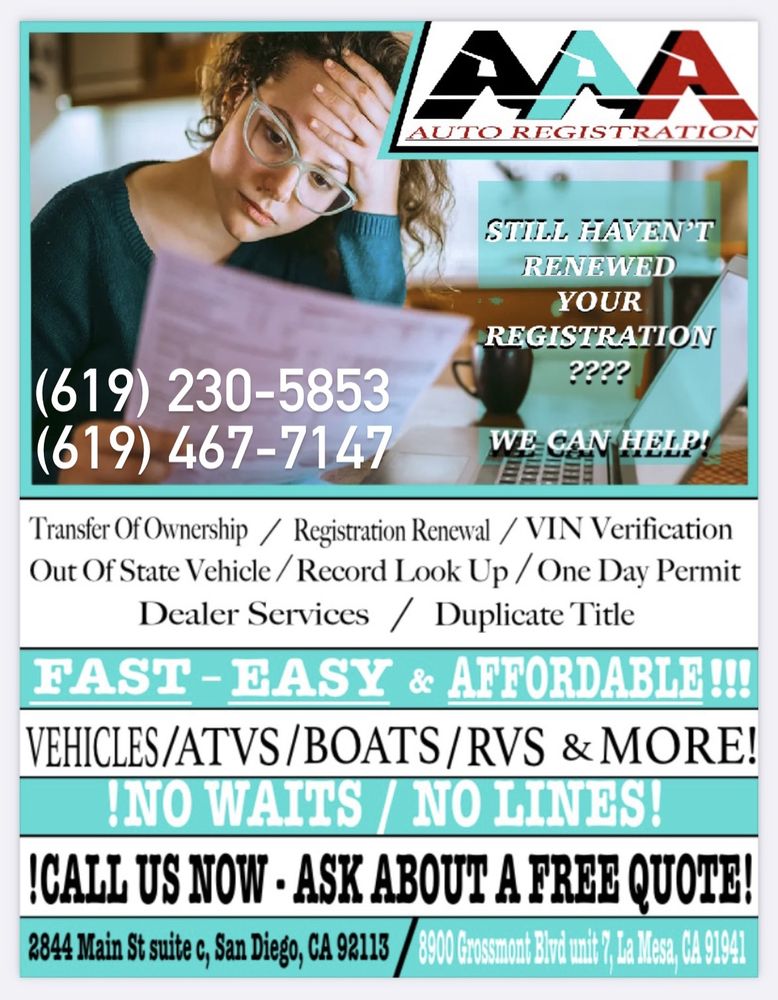 AAA REGISTRATION SERVICES - Updated December 2025 - 14 Photos - 8900 Grossmont Blvd, La Mesa ...
