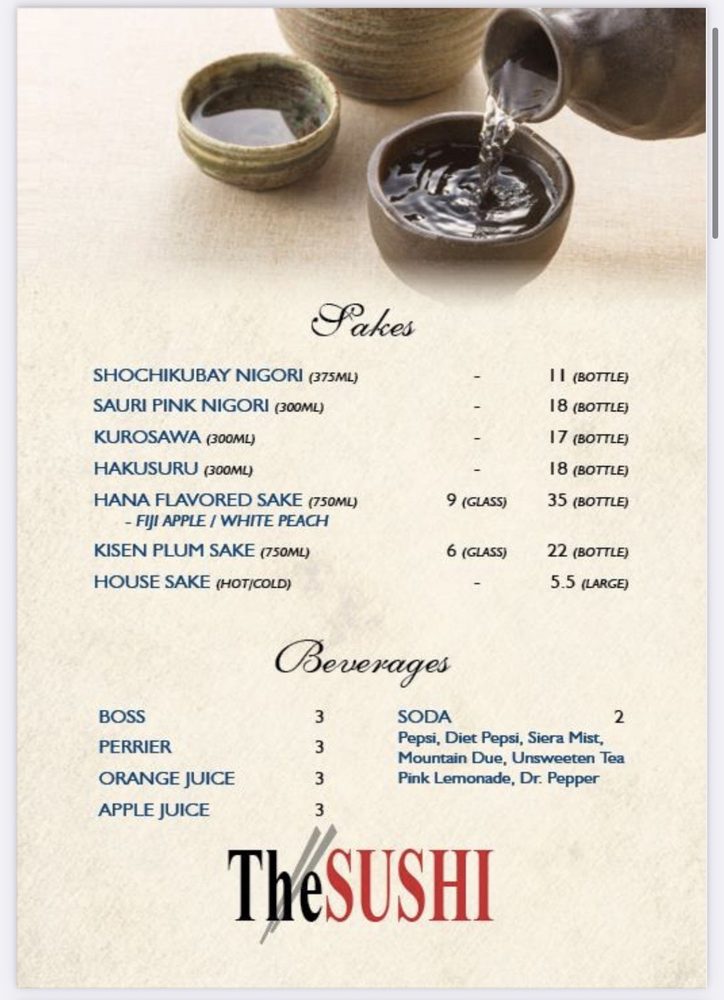 The Sushi, Menu: sakes and sodas - Yelp